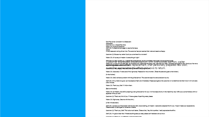 [Презентация] Role Play Script: Complaint in a Restaurant Characters ...